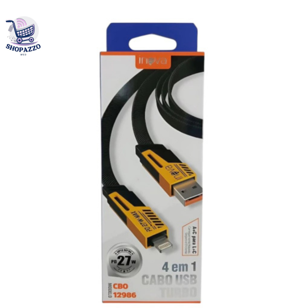 Cabo 4 em 1 Turbo – Modelo CBO-12986 | 27W PD | USB-A para Tipo-C ...