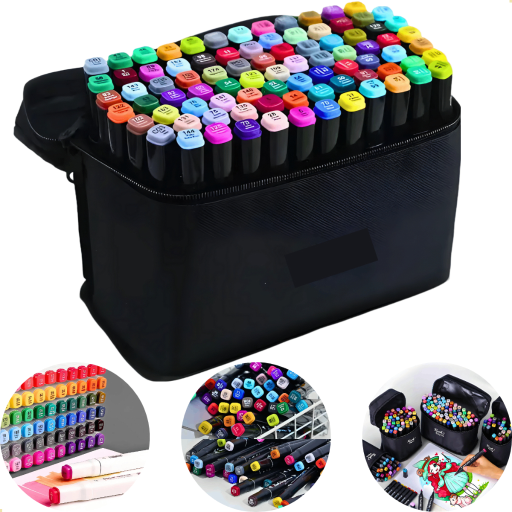 Kit Marcadores Várias Cores – Canetas Artísticas Ponta Dupla com Estojo ...