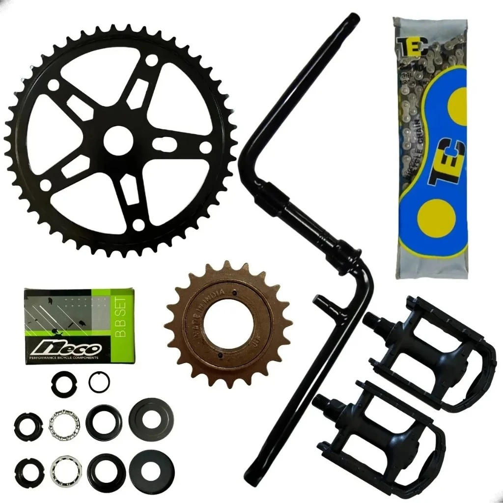 Kit Transmissão Bike 26 - Central 45mm + Pedivela + Engrenagem 40d + Corrente + Catraca 20d ...