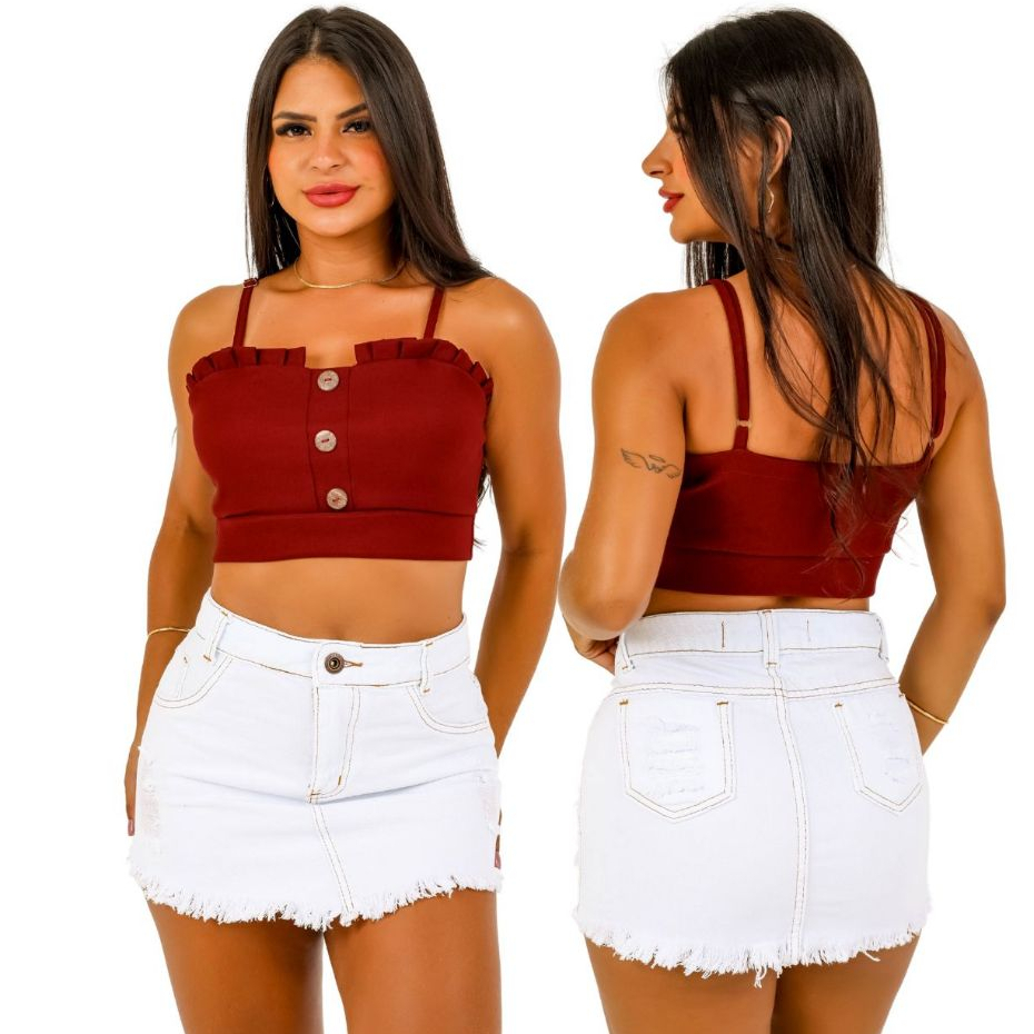 Saia Jeans Feminina Cintura Alta Detonada e Desfiada | Shopee Brasil