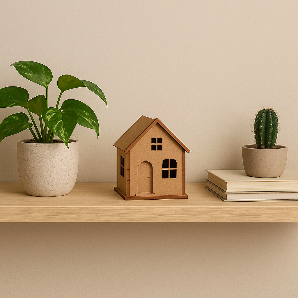 Mini Casa de MDF Cru para Artesanato e Decoração — Formato 3D com ...