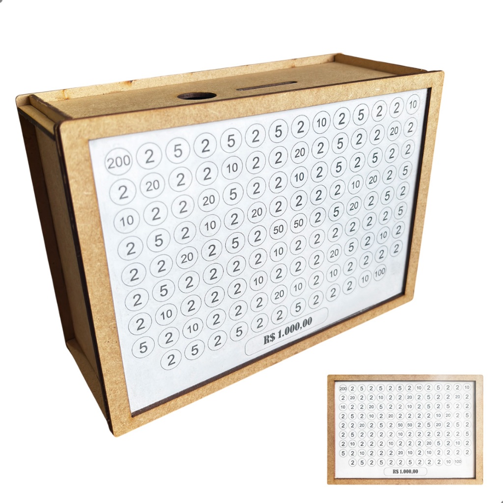 Cofre Caixa Dinheiro MDF com Contador Método Japonês Guardar 1 Mil 5 Mil 10 Mil Economia ...