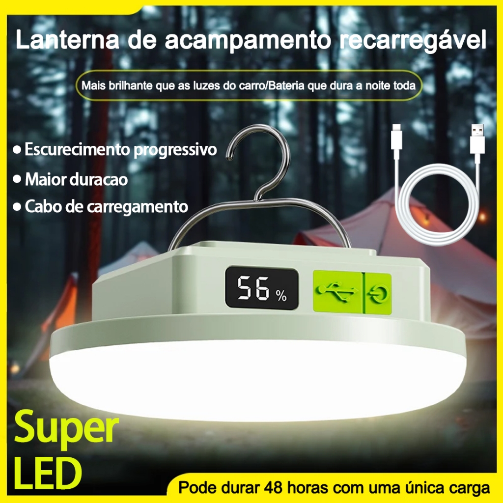 Lampião led recarregável potente usb 4 modos Forte Led Portátil Para ...