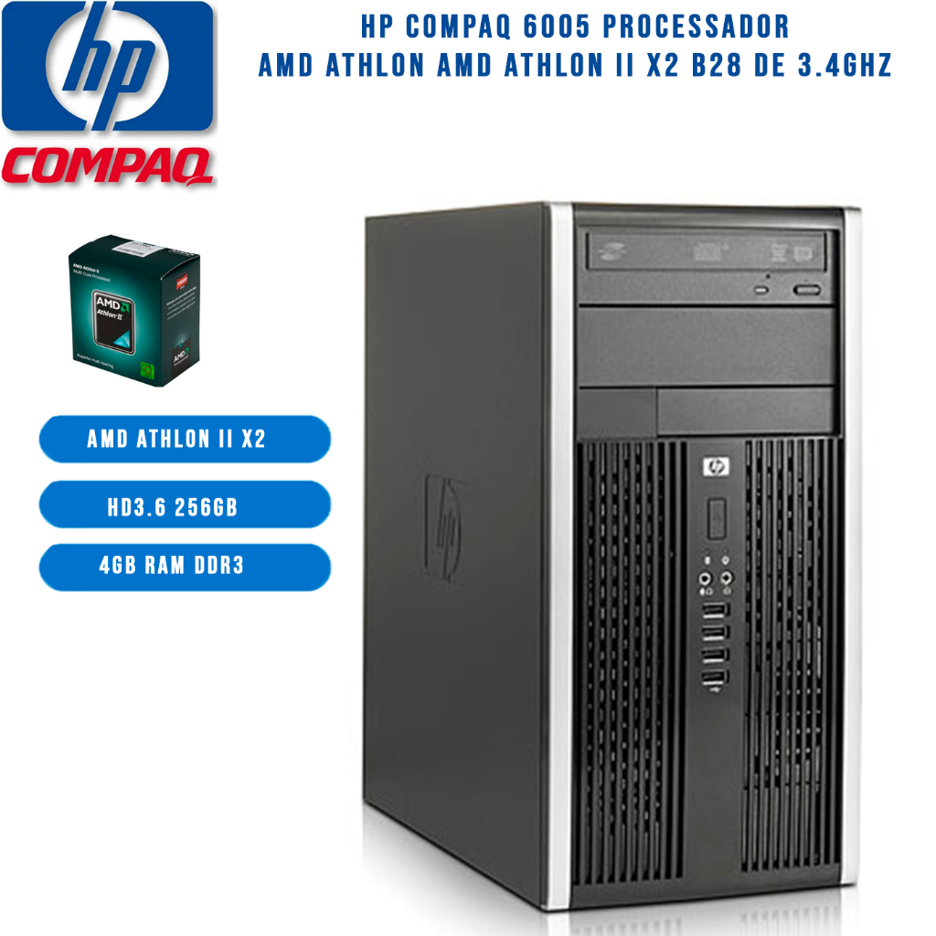 Desktop HP Compaq 6005, processador AMD Athlon II X2 B28 de 3.4GHz ...