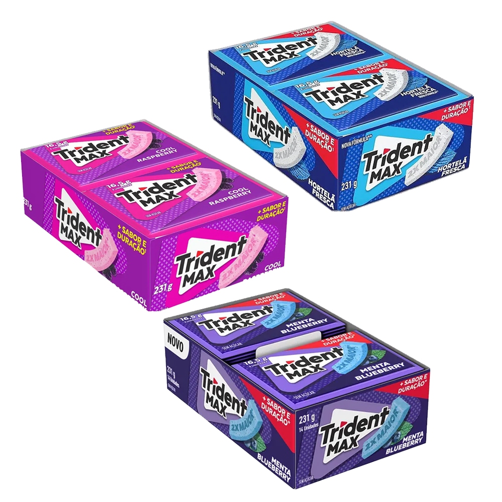Display Chiclete Trident Max 14 Unidades Hortelã, Cool Raspberry e ...
