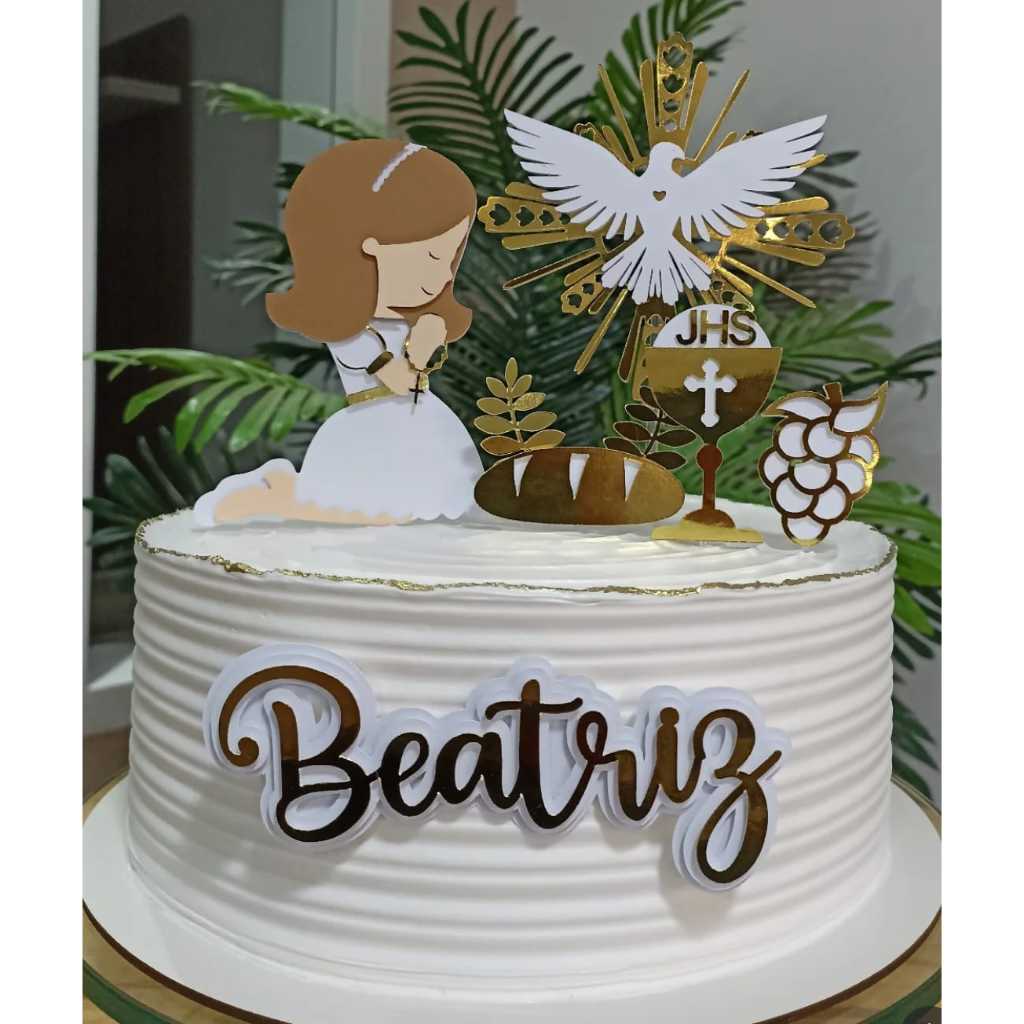 Topo Topper de Bolo Tema Personalizado Batismo Catolico | Shopee Brasil