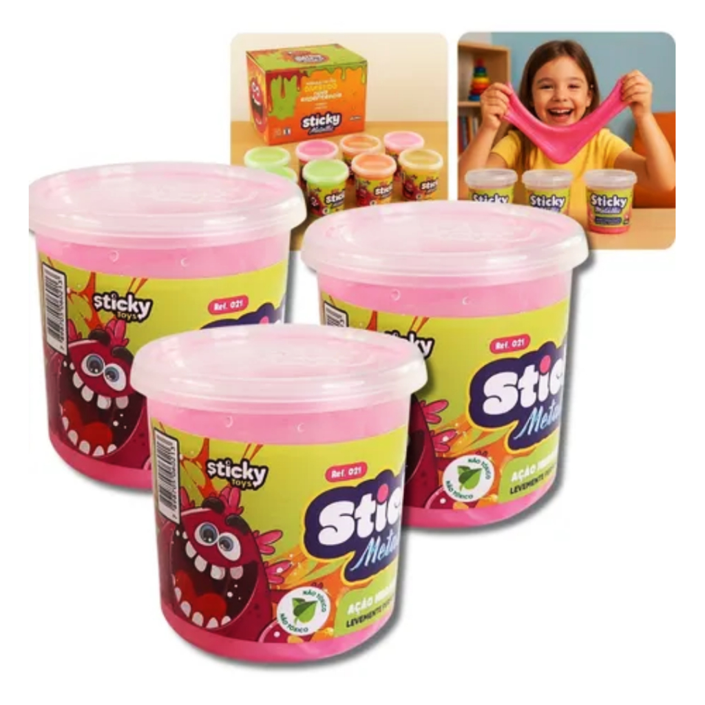 Slime Geleca Amoeba Brilhosa Metalica Glitter Neon Não Gruda Não Mancha ...