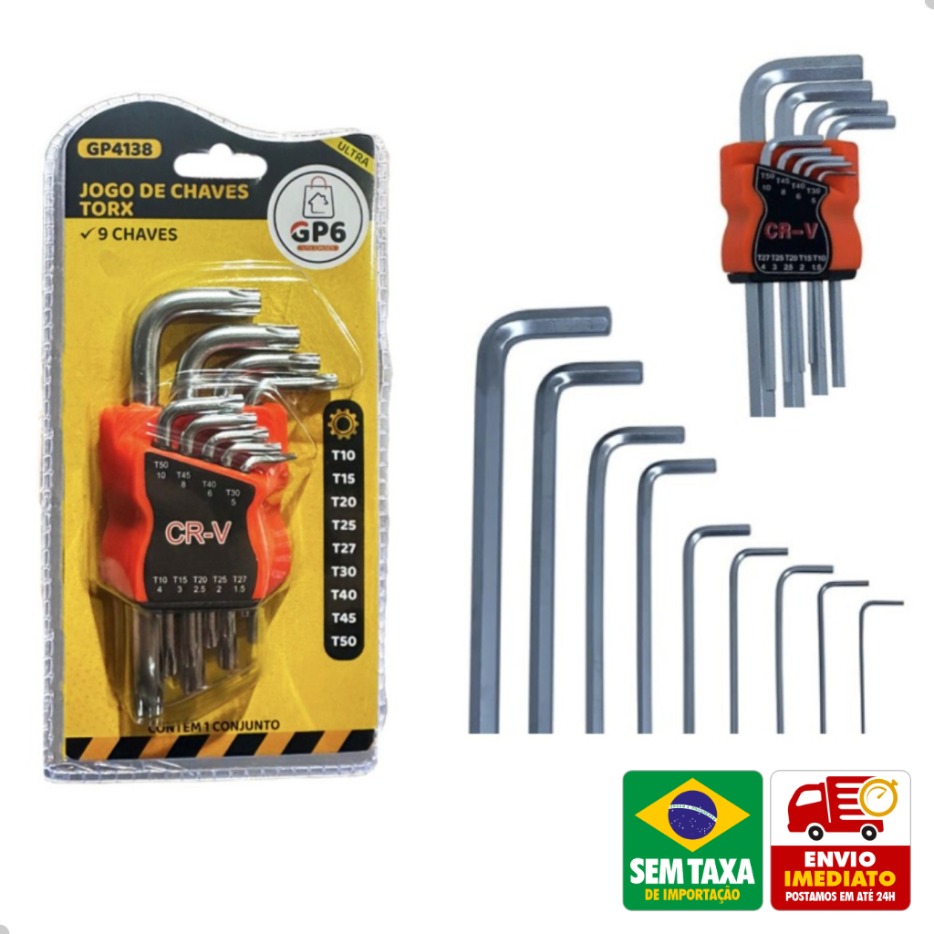 Jogo Chaves Allen Torx 36 Peças Tipo L Curta Média T10 a T50 Aço GP ...