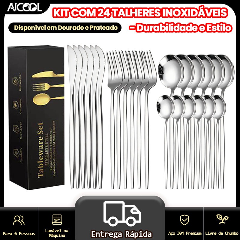 AICOOL Kit 24 Jogo De Talheres Inoxidável 416 Suprimentos De Cozinha ...