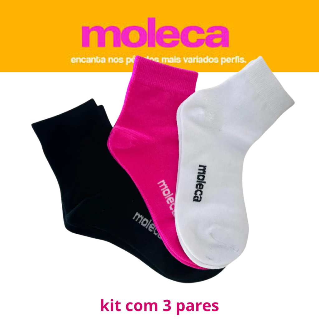 Meias Feminina Moleca Malha Ventilada 75% Algodão Tam 33 ao 40 Original ...
