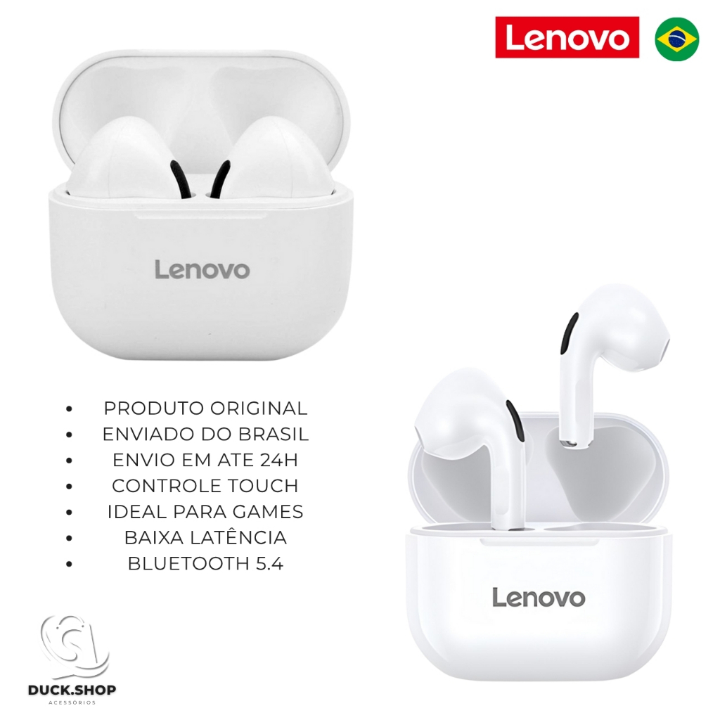 Fone Lenovo LP40 TWS Bluetooth sem fio Intra Auricular Controle Touch Original | Shopee Brasil