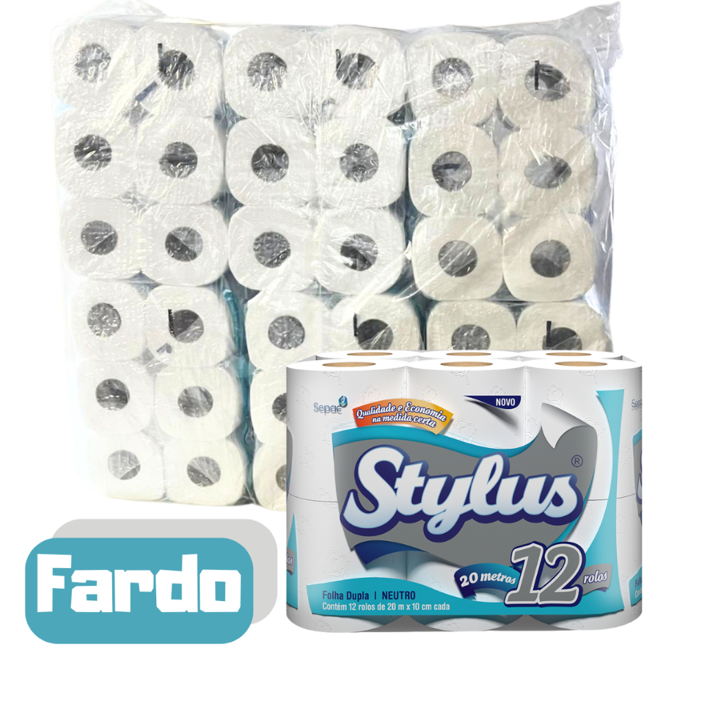 Fardo de Papel Higiênico Folha Dupla Stylus 4 Pcts Com 12 Rolos 100% ...