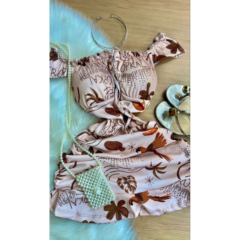 conjunto tropical ou vestido tropical | Shopee Brasil