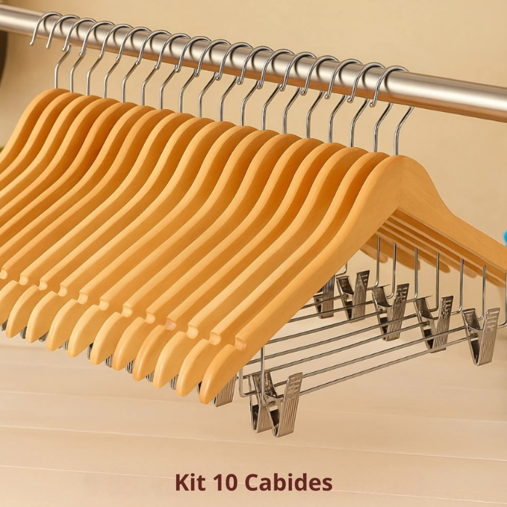 Kit 10 Cabide De Madeira Presilha Guarda Roupa Loja Premium | Shopee Brasil