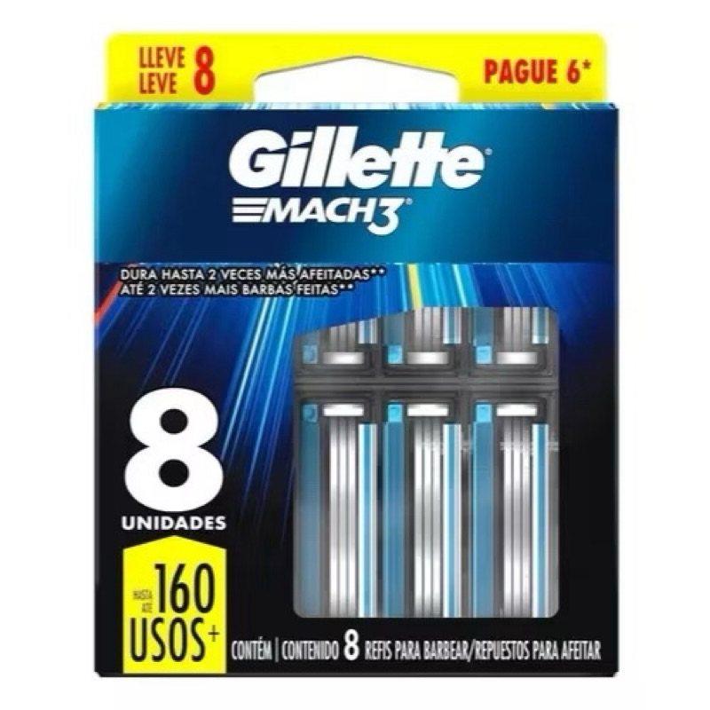 Carga Mach 3 com 8 Unidades - GILLETTE azul | Shopee Brasil