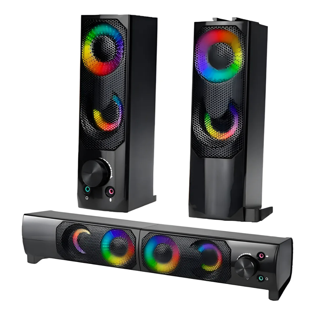Caixa De Som Pc Usb P2 Potente Soundbar Rgb Luz Led Cor Preto Knup Kp-6041 Portátil | Shopee Brasil
