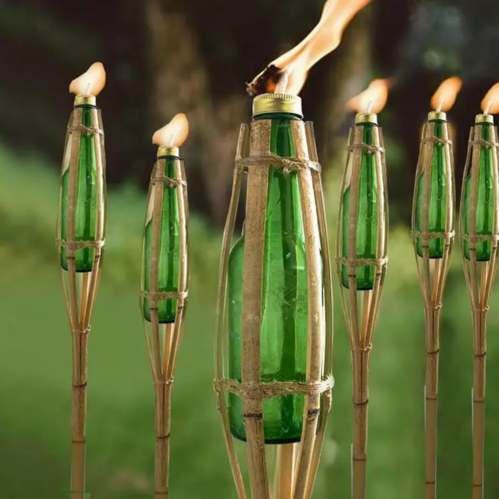 Kit 6 Tocha Bambu Vidro 120cm Lamparina Festa Temática Decoração Luau ...