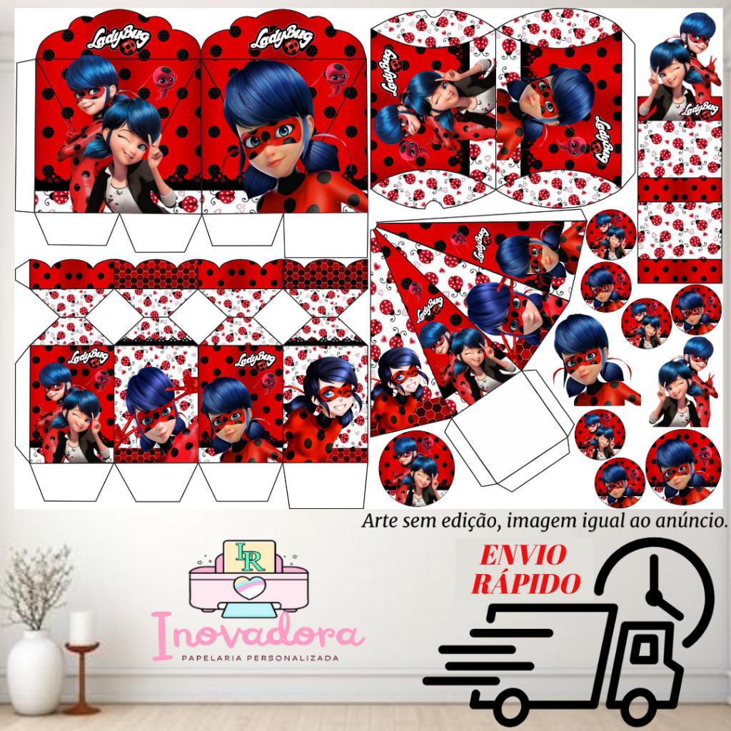 Kit com 75/150 itens lembrancinhas TEMA LADYBUG (sem nome) - Envio ...