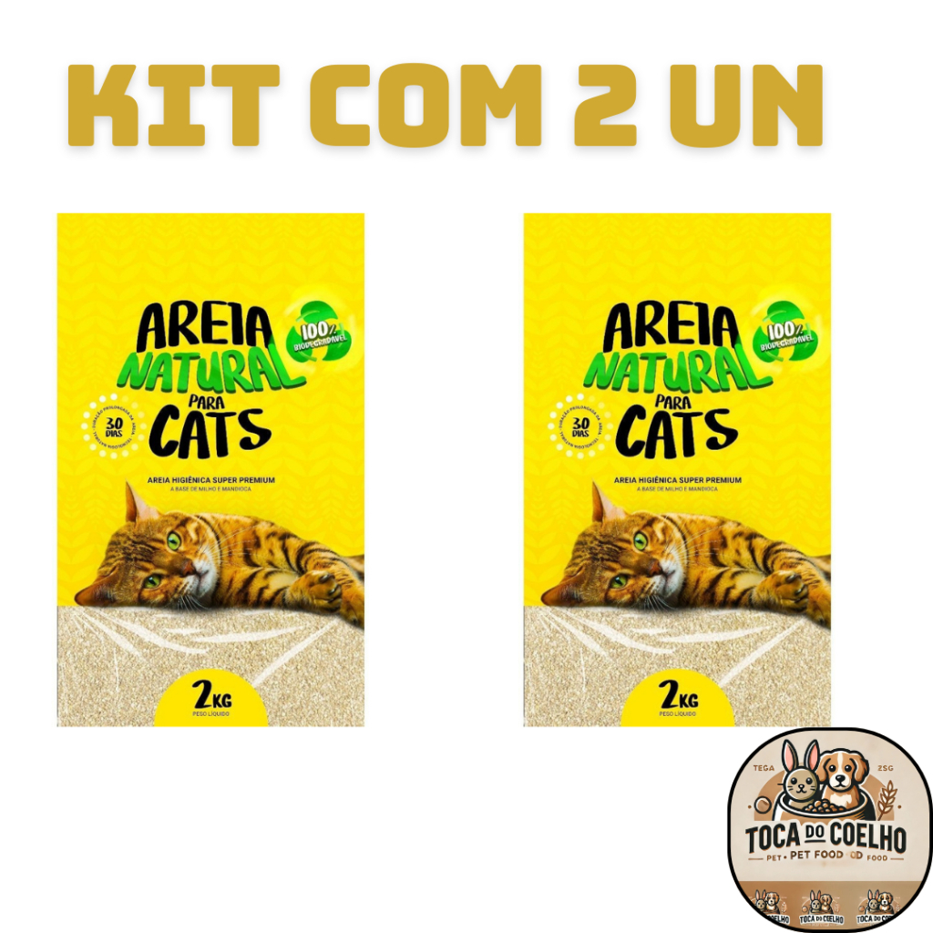 KIT COM 2 AREIA HIGIÊNICA NATURAL BIODEGRADÁVEL MILHO E MANDIOCA PARA GATOS TIGER CATS 2KG ...