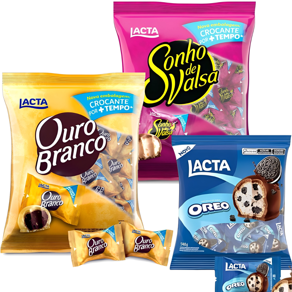 BomBom Pacote 1KG Ouro Branco ou Sonho de Valsa ou Oreo - (540g) Lacta ...