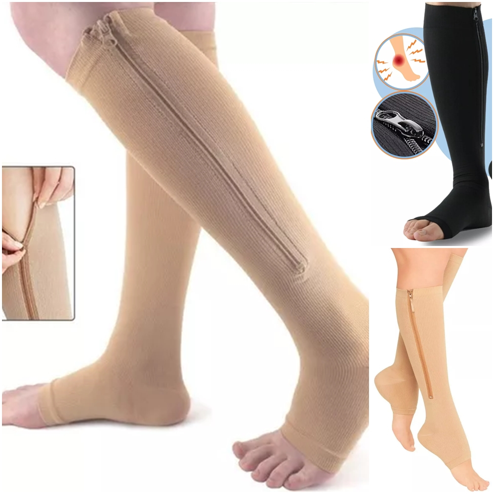 Par Meia 3/4 Alta Compressão Panturrilha 30-40mmhg Ziper Varizes Dores ...