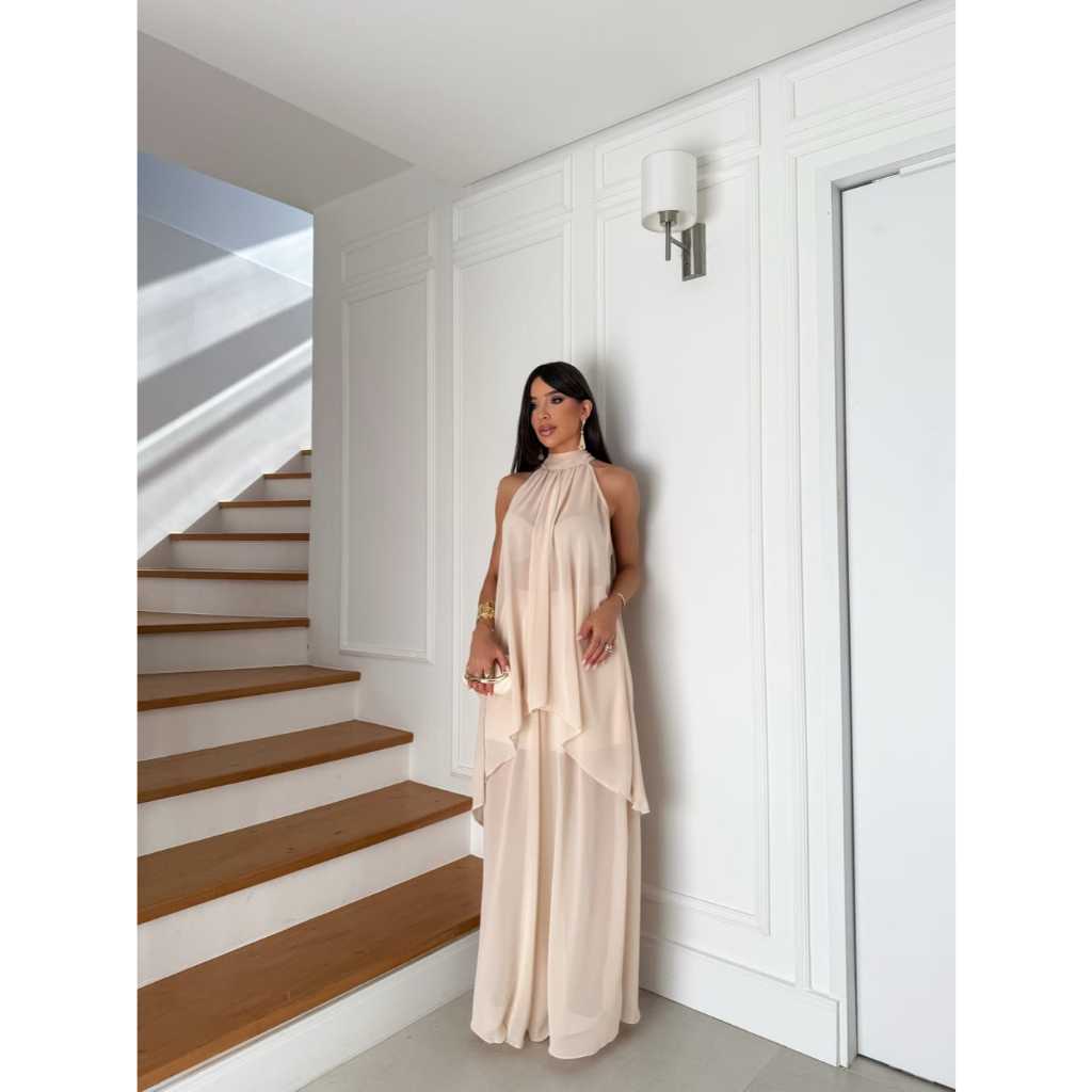 Conjunto Calça e Blusa Tule Longo Elegante Chiffon | Off-White | Shopee ...