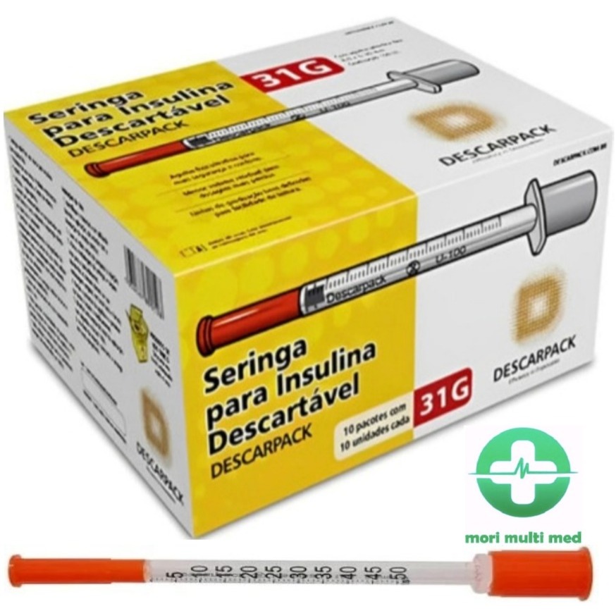 Seringa Insulina 0,5ml 50UI Agulha Fixa Ultra Fina 8,0x0,30mm 30G Botox ...