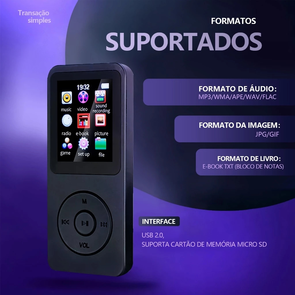 Bluetooth 5.0 MP3/MP4 player HIFI música alto | Shopee Brasil