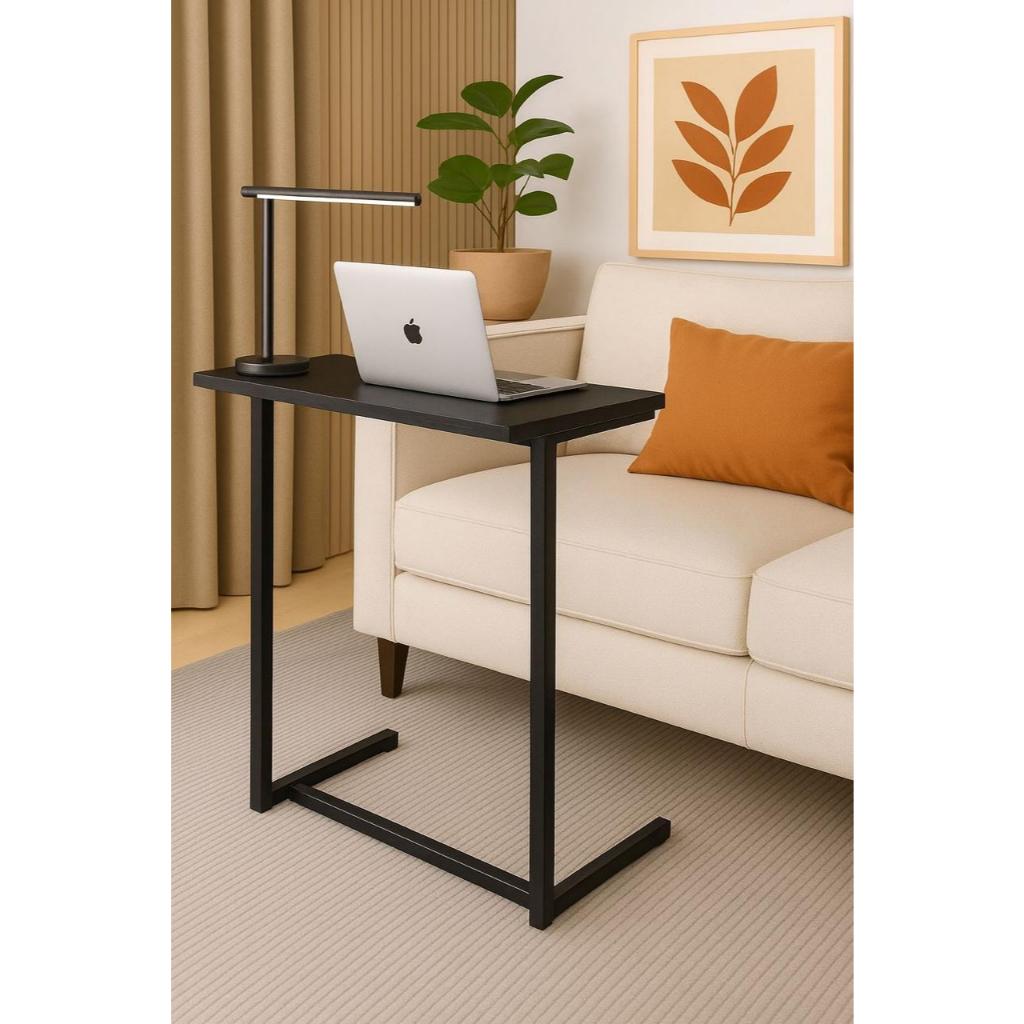 Mesa apoio e suporte lateral notebook cama sofa em aço tampo madeira ...