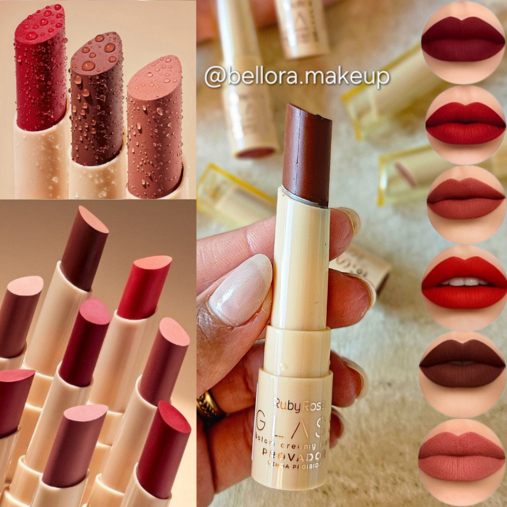 Batom Creamy Matte Glass Ruby Rose – Gruda na Boca, Sem Transferência | Lábios Hidratados | 3g ...