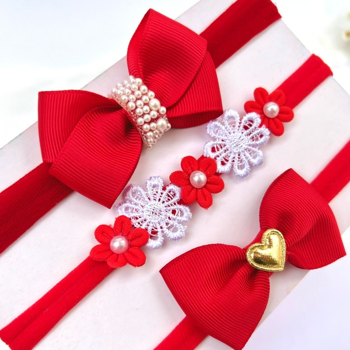 Kit Lacinho de Bebê RN Vermelho e Branco com Perola e Detalhe Dourado ...