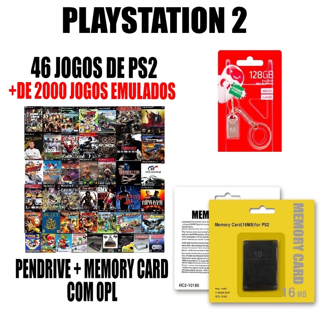 Pen Drive 128gb com 1000 jogos Ps2 Preparado com Memory Card Opl | Shopee Brasil