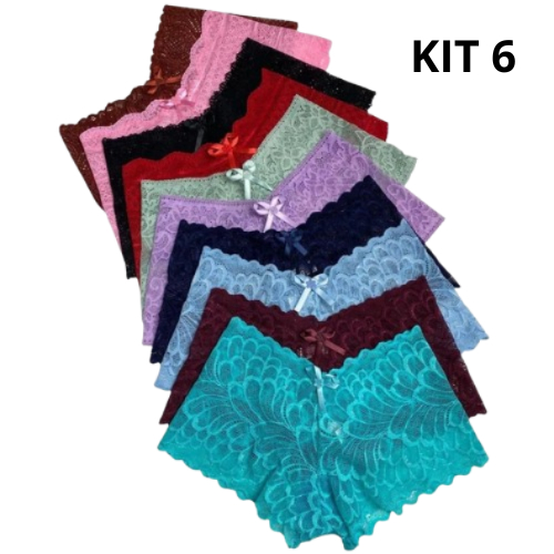 Kit Com 6 Calcinhas Feminina Calesson Shortinho Renda Com Forro Algodão ...