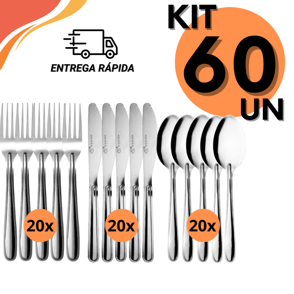 Kit Talheres Inox Completo 60 Peças Para Uso Diário Festas Enxoval ...