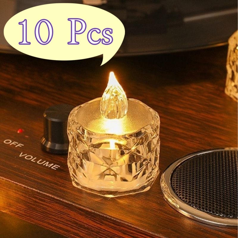 Kit 10 Mini Velas Luz Led Eletrônica Decorativa Cristal Transparente ...