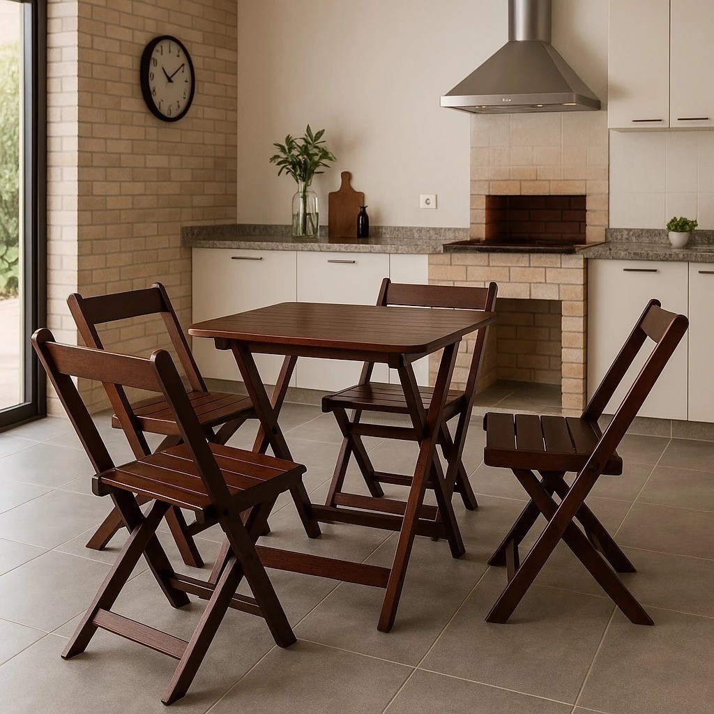 KIT JOGO DE MESA MADEIRA DOBRÁVEL 70X70 COM 4 CADEIRAS - BAR RESTAURANTE ÁREA GOURMET | Shopee ...