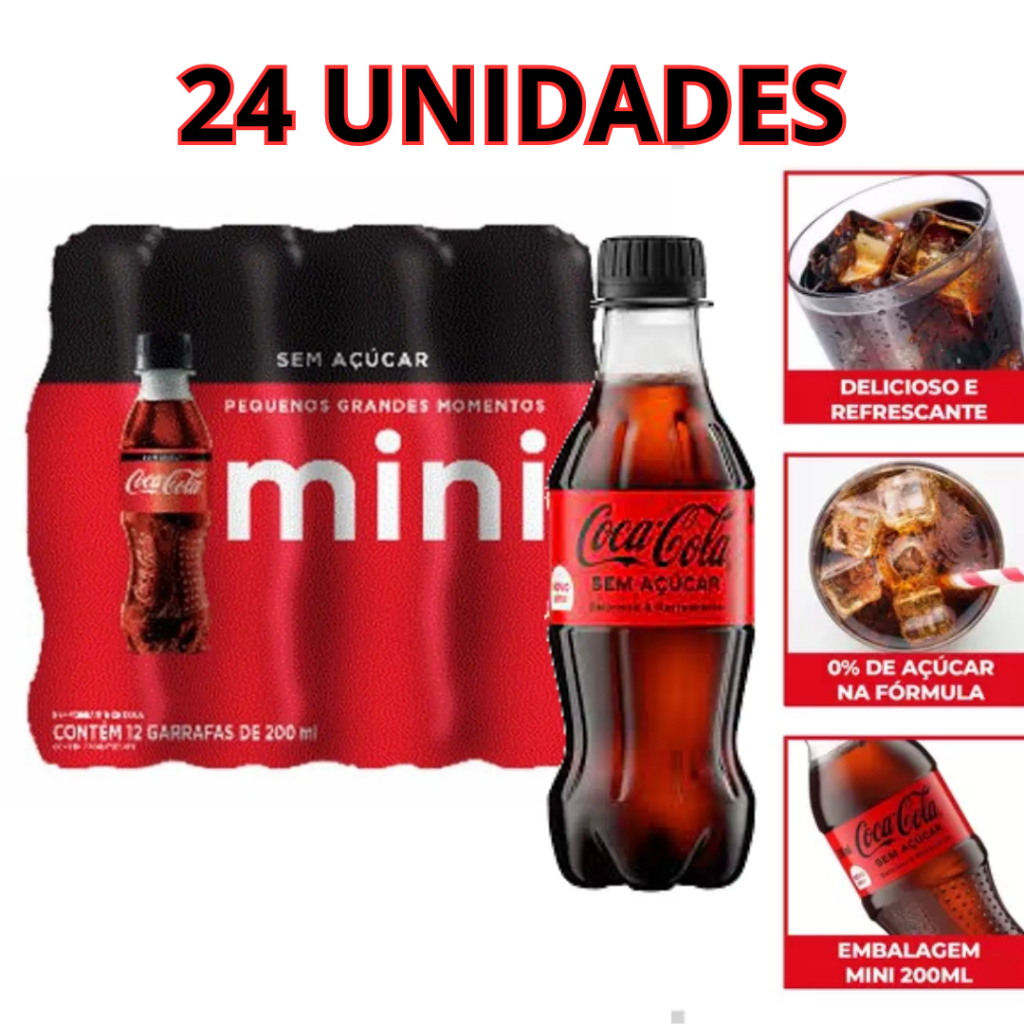 Kit 24 Mini Guaraná Refrigerante Coca Cola Zero Açucar Pet 200ml Fardo ...