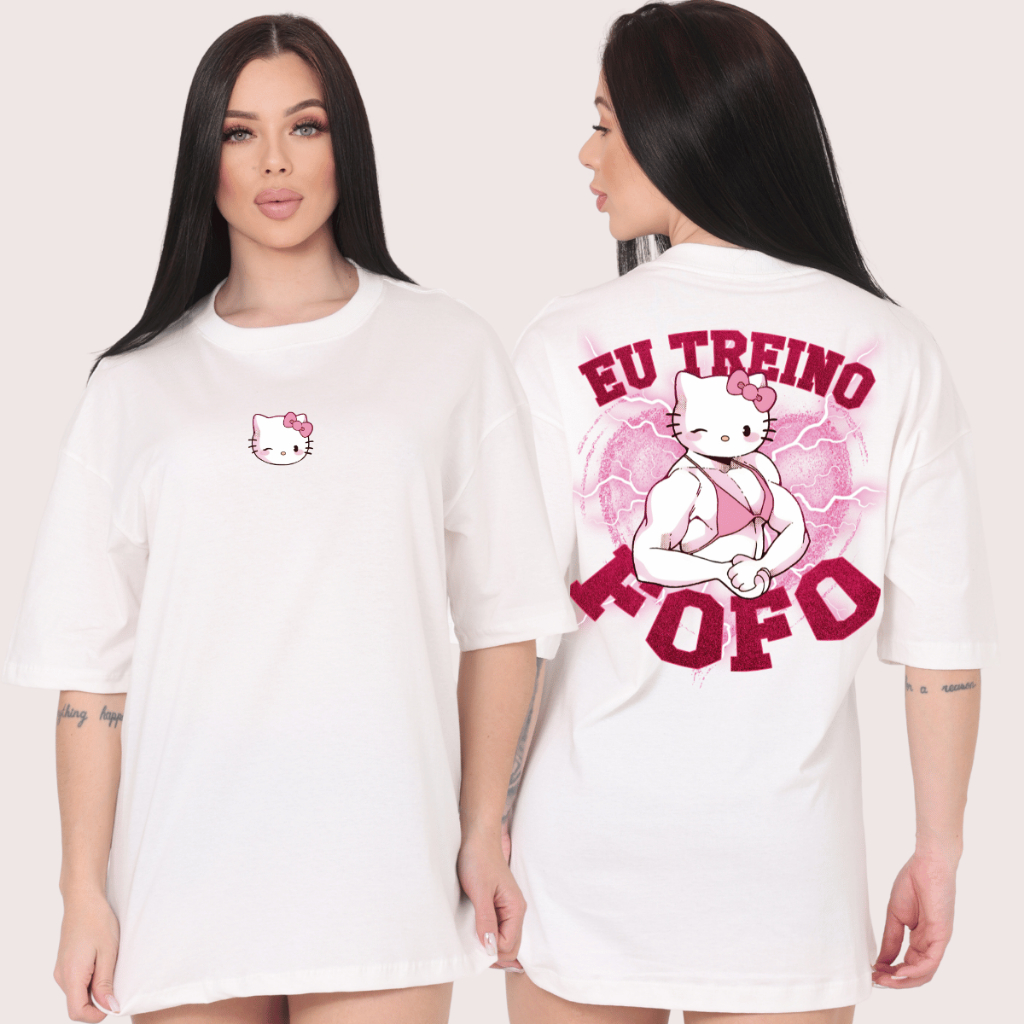 CAMISETA FEMININA OVERSIZED HELLO KITTY TREINO FOFO MAROMBA ACADEMIA ...