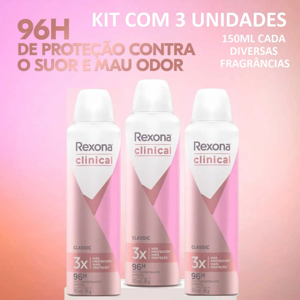 KIT Com 3 Rexona Clinical Aerosol 150ml Cada Desodorante ...