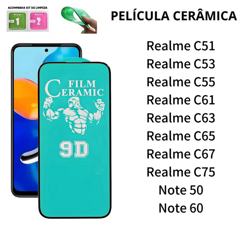 Película Cerâmica 9D Flexível Hidrogel Para Realme C51 C53 C55 C61 C63 C65 C67 C75 C75x Note50 ...