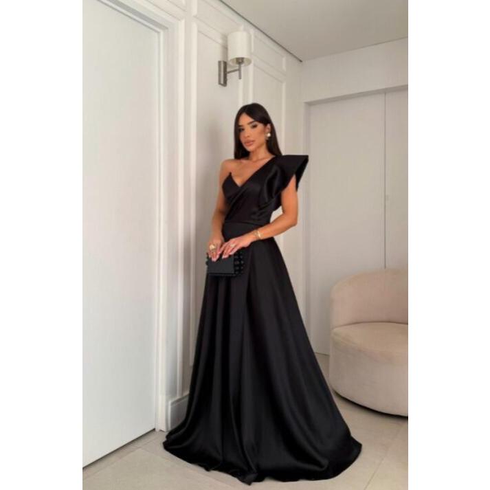 Vestido de Festa Fenda, Manga Única e Corpo Transpassado. Madrinhas ...