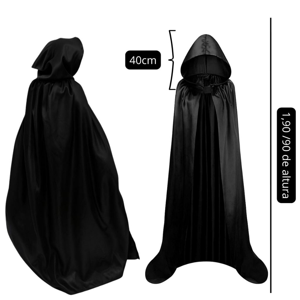 Capa Halloween Vampiro Cores Variadas Adulto Longa de Cetim com Capuz ...