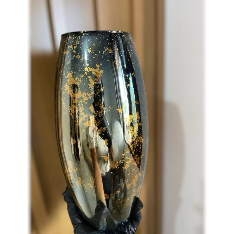 VASO BOLEADO vidro âmbar 30cm para flores e decoração marmorizado ...