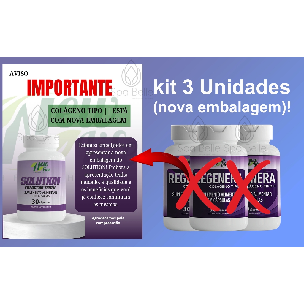 Kit 3 und. Solution (Antigo Regenera) Original 30 cápsulas - Colágeno ...