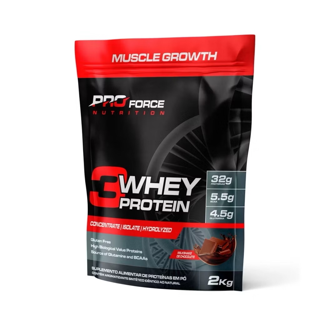 Whey Protein Pro force 2kg Massa Muscular e Emagrecimento 32g Proteína ...