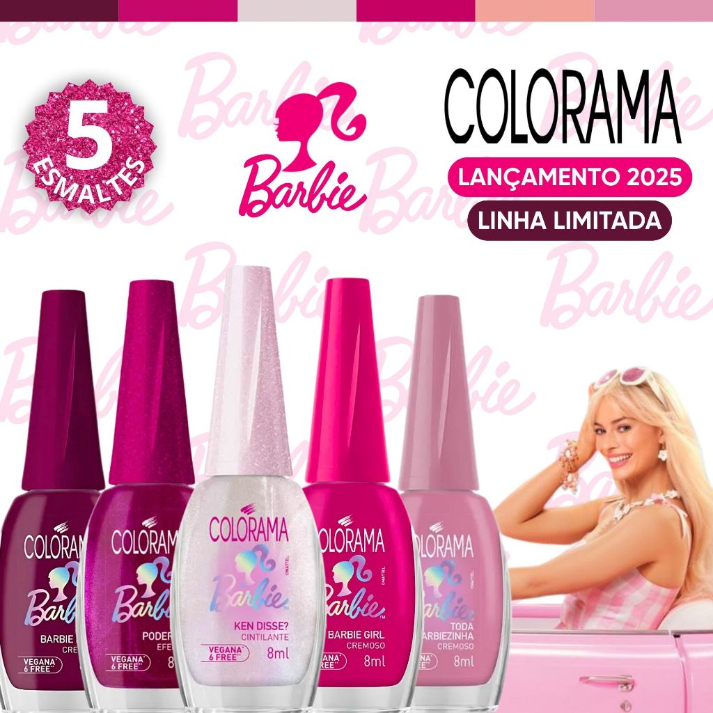 Kit 5 Esmaltes Colorama Lançamento Esmalte Barbie 5 Cores | Shopee Brasil