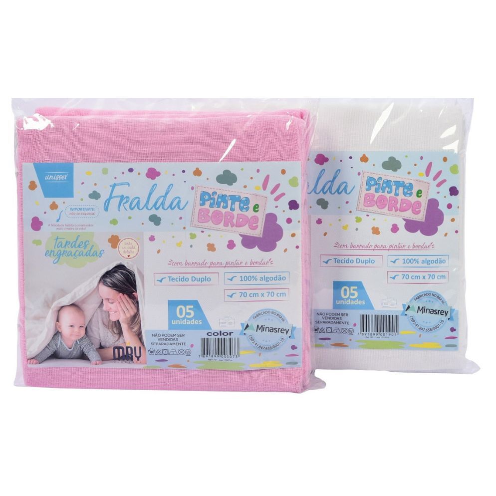 Fralda de Pano 100% Algodão Pinte e Borde Enxoval 5 Unidades | Shopee ...