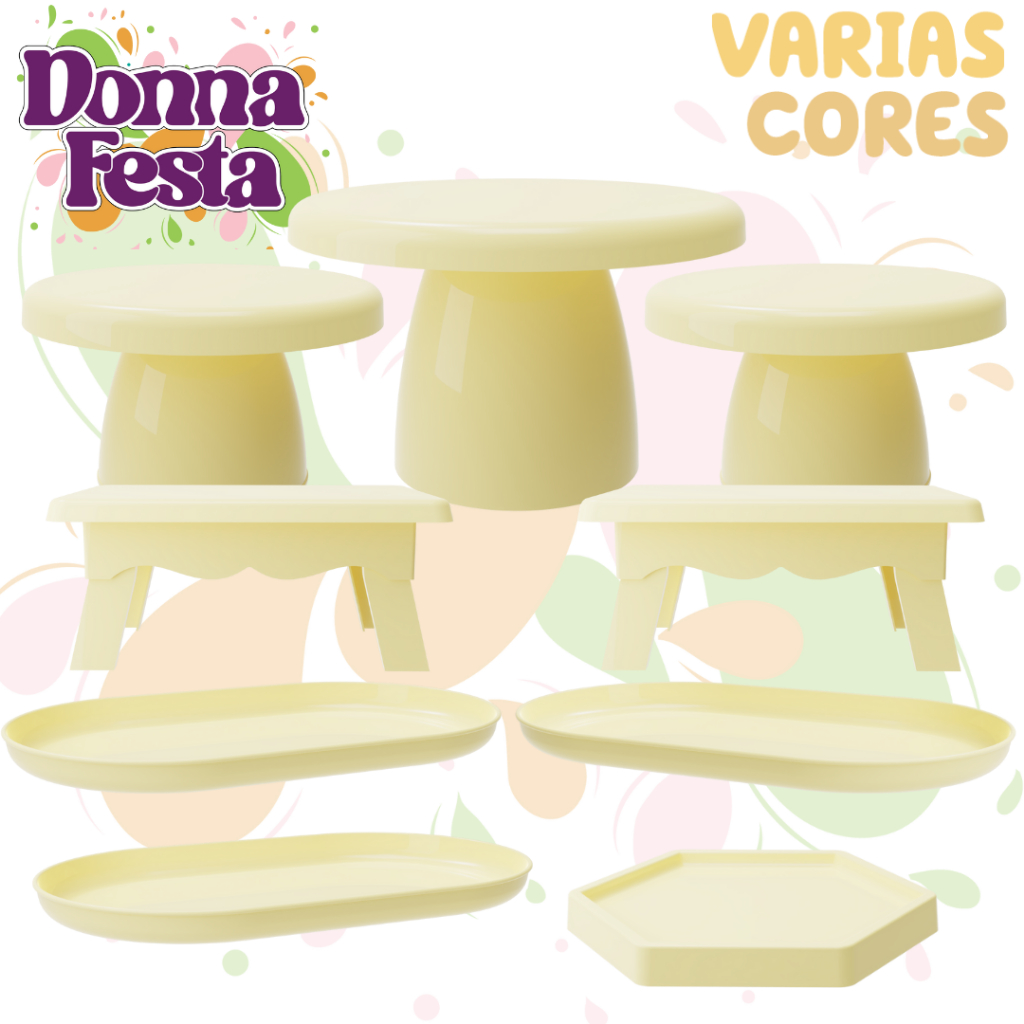 Kit 1 Boleira Cake Popi 18cm, 2 Mini Cake Popi, 2 Mesas, 1 Bandeja ...