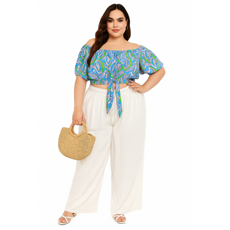 CONJUNTO ANDREIA CALÇA PANTALONA + CROPPED CIGANINHA SLIM AO PLUS SIZE ...