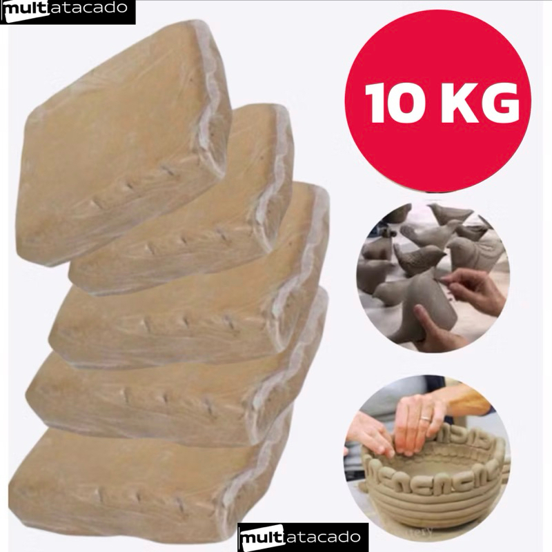 KIT até 10 Argila Escolar Natural Modelar 1kg Escultura Artesanato Vaso ...